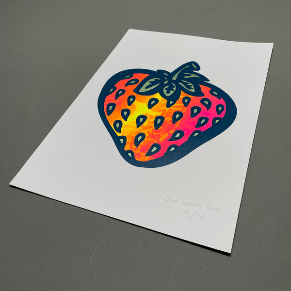 Strawberry ‘Fluoro Rainbow’ Screen Print A3 – Insane Emporium